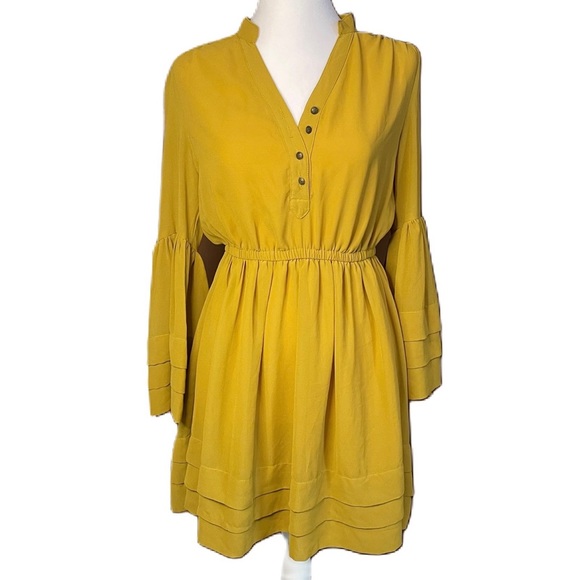Double Zero | Dresses | Double Zero Womens Mustard Tiered Bell Sleeve ...